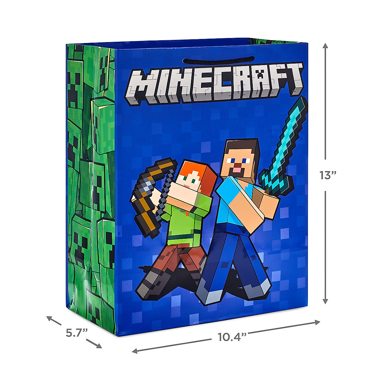 Hallmark Minecraft Gift Bag Bundle (2 Bags: 13" Large Blue Bag, 15" Extra Large Green) for Birthdays, Christmas, Valentine's Day, Halloween, Kids Parties