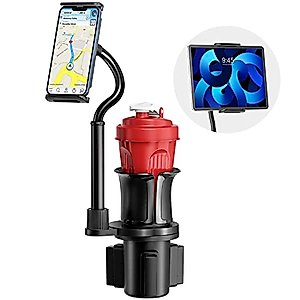 Car Cup Holder Phone Mount, 2 in 1 Universal Cell Phone Mount for Car, Adjustable Long Gooseneck Phone Holder 360° Strong Cup Holder for Car, Compatible with All 4.7''-8.2'' Smartphone Pad Devices