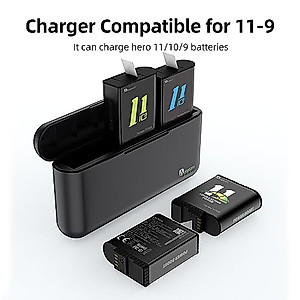 Adaptom Enduro Battery Charger for GoPro Hero 12 11 10 9 Black, Extended Batteries Long Lasting as Original Fast Charge Charging Pocket Case for Go Pro 12 11 0 9 Camera Accessories