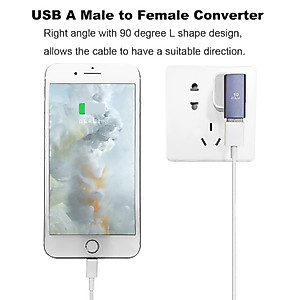 AreMe 90 Degree USB 3.1 Adapter 2 Pack, Left Angle USB A Male to Female Converter Extender for PC, Laptop, USB A Charger, Power Bank and More