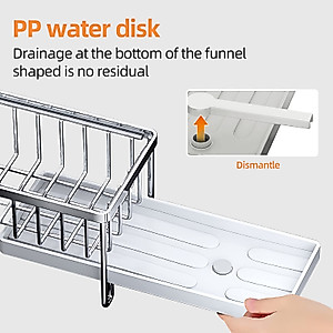 Hovadova Kitchen Sink Caddy Sponge Holder for Kitchen Sink Counter, Rustproof 304 Stainless Steel Dish Sponge Organizer with Removable Divider, Soap Brush Holder Kitchen Sink Accessories, Black