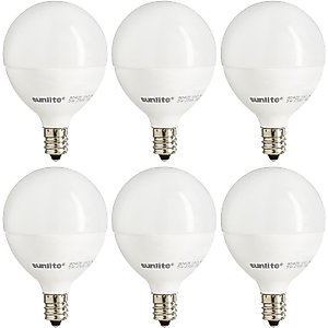 Sunlite G16.5 Light Bulb LED, 5W (40W Equiv.), 350 Lumens, Dimmable, Type G Globe Shape E12 Candelabra Base, Short Bulbs, Vanity Mirror Bulbs, Energy Star Listed, 2700K Soft White, Frosted, 6 Count