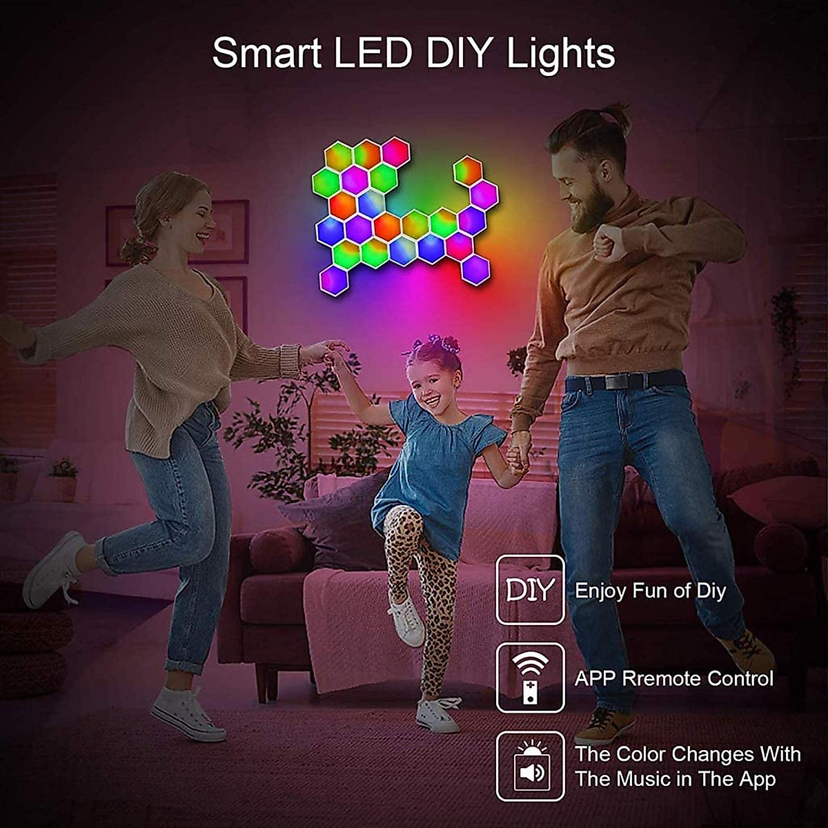 DIY LED Hexagon Wall Lamp Smart Light Panels RGB Cool Lights APP Control Sync Music for Office Game Room Bedroom Living Room (6 Pack)