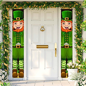 FARMNALL St Patricks Day Porch Banner Green Gnome Front Door Sign Shamrock Four Leaf Lucky Clover Wall Hanging Decorations and Supplies for Home Office Farmhouse Holiday Decor