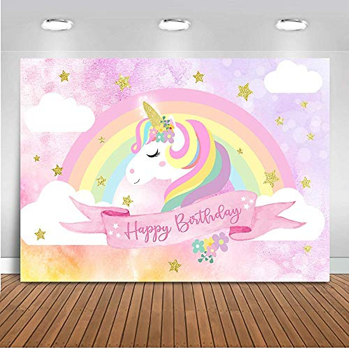 Mocsicka Unicorn Birthday Backdrop Pink Rainbow Cloud Unicorn Photography Background 7x5ft Vinyl Unicorn Theme Birthday Party Backdrops