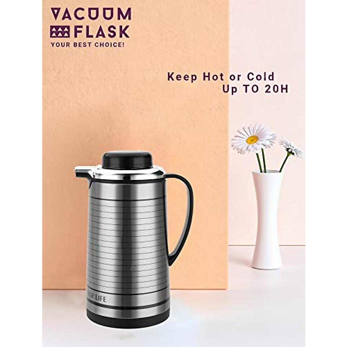 Bright Stainless Steel insulated Vacuum Flask Thermos, Keeps Hot/Cold water up to 20 Hours, Stainless Steel Double Wall Vacuum Glass Themros (1.6L)