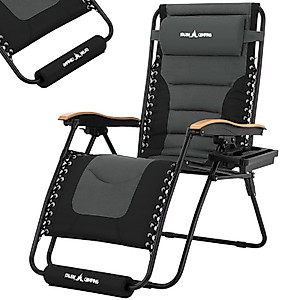UDPATIO Zero Gravity Chair 30In XL Oversized Outdoor Anti Gravity Chairs Patio Lounge Folding Adjustable Chair with Cup Holder, Foot Pad & Padded Headrest, Supports 500lbs (Grey)