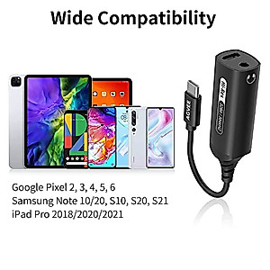 AGVEE 32Bit 384Khz USB-C to 3.5mm Headphone Adapter, Type-C Aux Jack Earbuds Splitter, USBC Audio Earphones Dongle, PD 30W Charging Converter for Samsung S21 S20, Note 20 10, Pixel 2 3 4 5, Black
