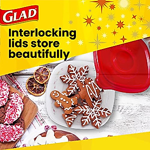 GladWare Medium Entrée Square Holiday Food Storage Containers with Lids | 25 oz Holiday Containers with Red Star Design, 5 Count Set | Airtight Food Storage Containers for Food