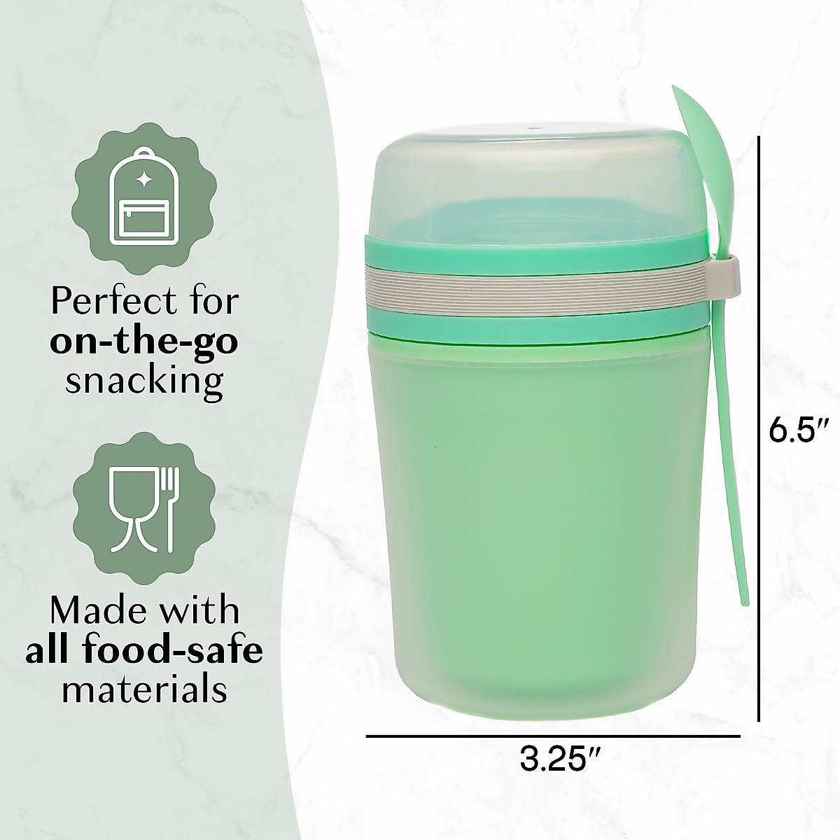 Goodful Double Wall Insulated Yogurt Container, Leak Proof Food Storage, Snack Container with Reusable Plastic Spoon, Microwave Safe, Dishwasher safe, Freezer Safe, 14-Ounce, Green