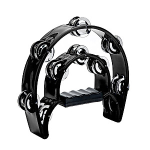 Musfunny Tambourine Double Row Metal Jingles Hand Held Percussion Half-Moon Tambourines Musical Instrument Gifts for Kids, Adults, Party - Black