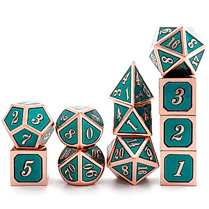 PJOY Copper Teal 11PCS Metal DND Dice Set Extra D6 D20 Dice for Dungeons and Dragons 5E Gifts