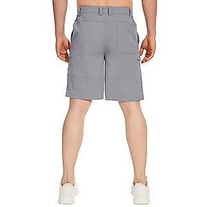 CRYSULLY Men's Summer Hiking Regular Fit Shorts with 5 Pockets, Cargo Shorts Light Grey