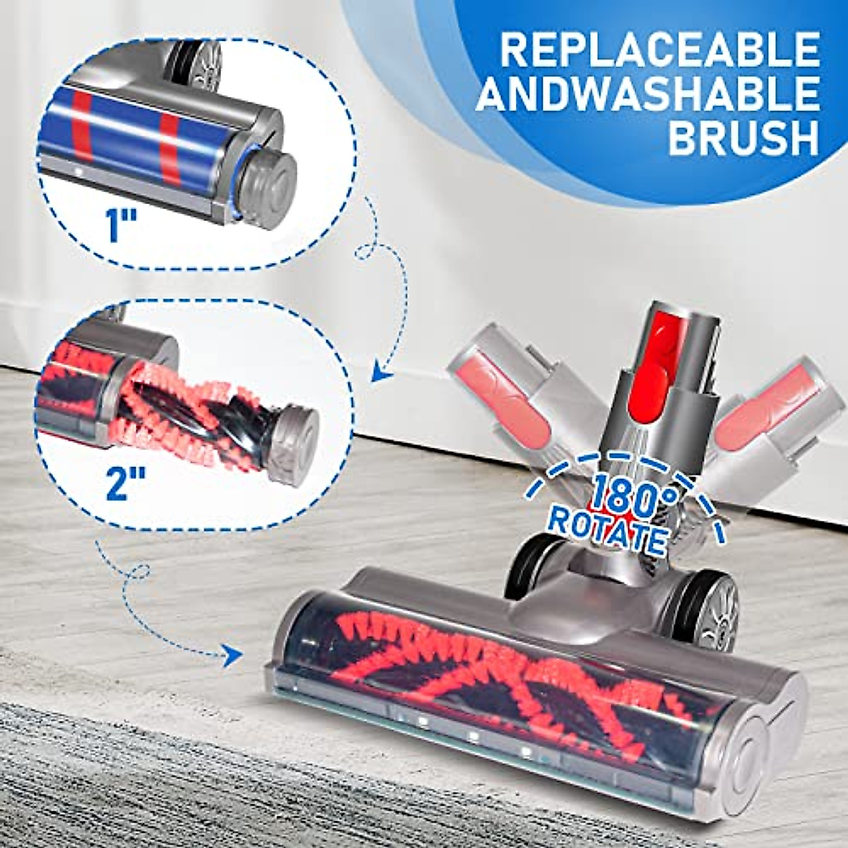 ALSTON Soft/Hard Roller Floor Brush Motorhead Attachment Vacuum Cleaner Head Replacement for Dyson V7 V8 V10 V11 V15 with LED Headlight and Triger Lock