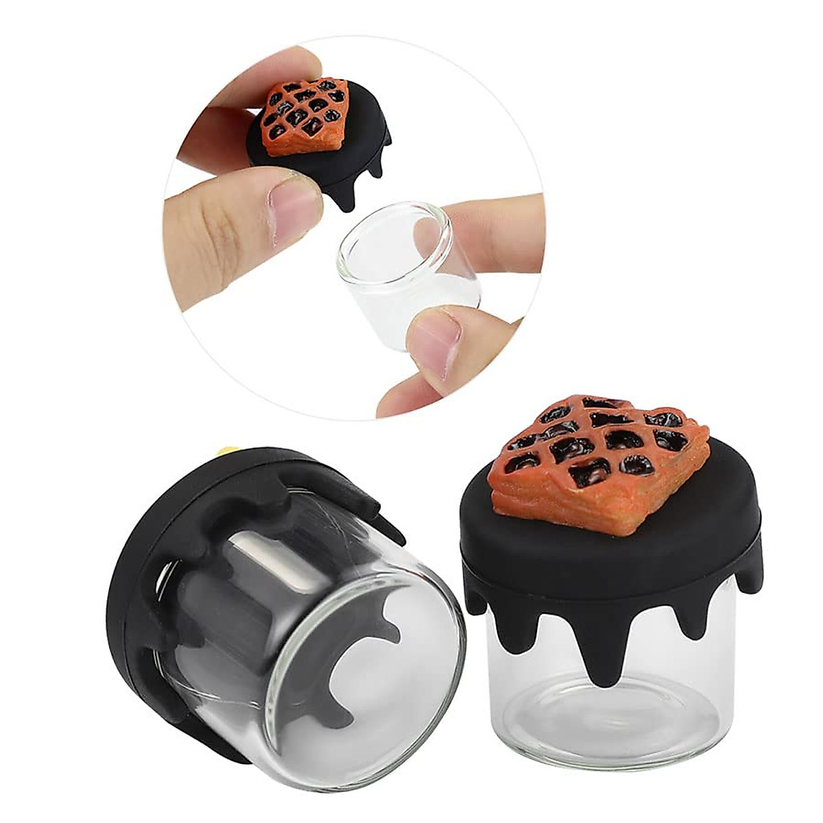 YHSWE (100 PCS Wax Container 6ml Glass Concentrate box with Dessert Silicone Lids Non-stick Glass Oil Multi Use Jar for Lip Balm,Lotion, Cream