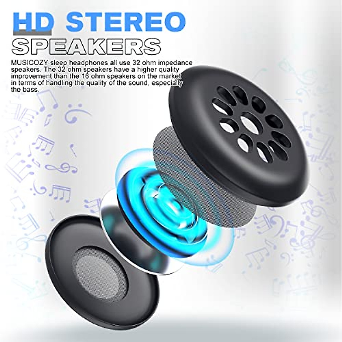 MUSICOZY Sleep Headphones Bluetooth Headband, Wireless Music Sleeping Headphones Sleep Mask Earbuds IPX6 Waterproof with Mic for Side Sleepers Workout Running Insomnia Travel Yoga, Pack of 2