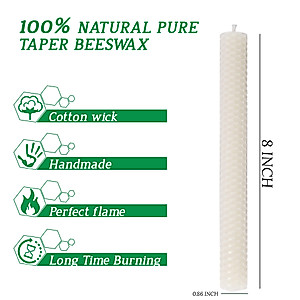 Honeycomb Beeswax Taper Candles 8 Inch, 6 Pack Hand-Rolled Pure Bees Wax Candlesticks - Dripless, Smokeless and Dripless - 5 Hours Long Burning Time for Home Decor Party Wedding