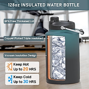 Cafezi 1 Gallon Water Jug, 2-in-1 LID, Flip Straw and Spout, Insulated Triple Wall 128 oz Water Bottle for Cold & Hot Drinks, Leak Proof, Top Handle, Great for Beach Days, Sports, Fishing, Camping