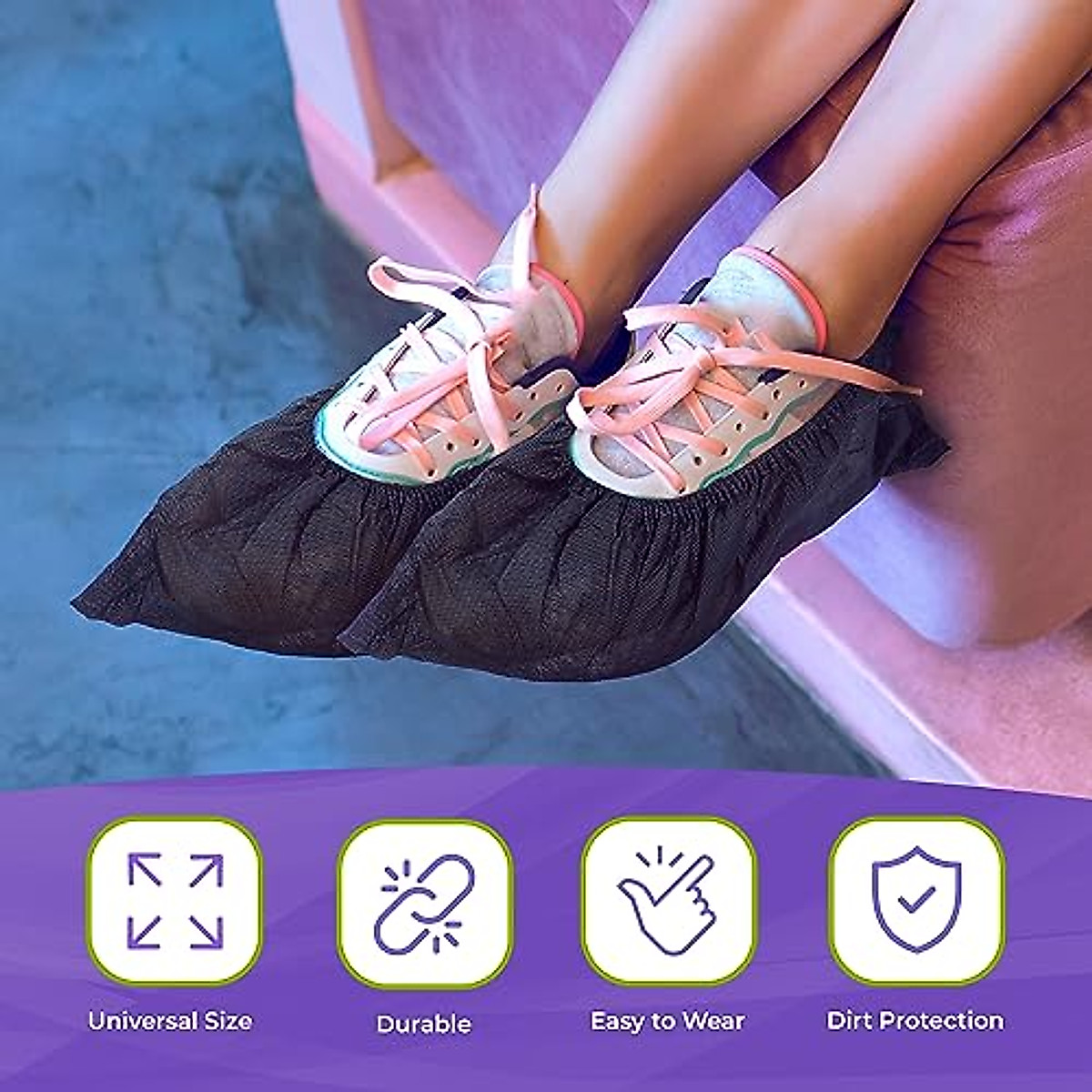 AMZ Medical Supply Black Polypropylene Shoe Covers 16"x6" for Indoors. Pack of 100 Disposable Shoe Covers 16 x 6 with Secure Elastic Seamless Bottom. Large 35 gsm Shoe Cover Non Slip for Indoor