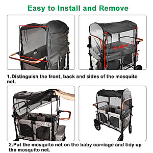 Mosquito Net Cover for WONDERFOLD Wagon W4 Stroller Wagon - Provide Easy Access Zippered Entrance, Easy Installation and Overall Protection