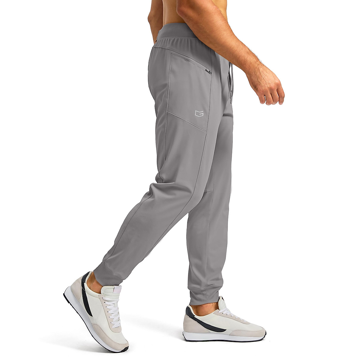 Men's Joggers with Zipper Pockets Stretch Tapered Sweatpants Athletic Pants for Men Workout Running Gym(Light Grey, L)