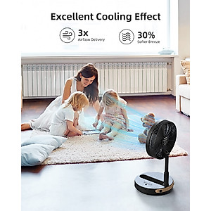 Koonie Portable Fan, 10 Inch Foldable Stand/Desk Fan up to 50 Hours 4 Speed Remote Control Battery or USB Powered Cordless Height Adjustable Super Quiet Fan for Home, Camping, Fishing, Travel, Black