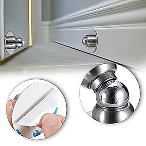 Sumnacon Set of 2 Adhesive Mounted Door Holder Mini Magnetic Door Stoppersa No Need Drill Stainless Steel Door Stop, Sliver