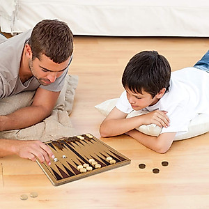 Gamie Wooden Backgammon Board Game Set, Includes Wood Board, 30 Game Pieces, and 2 Mini Dice, Classic Family Night Strategy Game, Great Gift for Kids and Adults