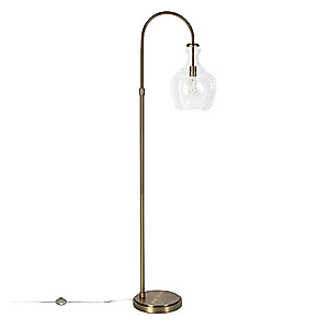 Henn&Hart Arc Floor Lamp with Glass Shade in Brass/Clear, Floor Lamp for Home Office, Bedroom, Living Room