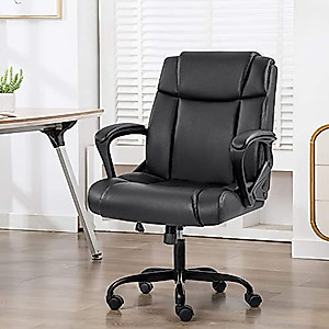 Furmax Mid Back Office Chair Computer Chair PU Leather Executive Desk Chair Swivel Chair with Padded Arms Back Support Weight Bearing
