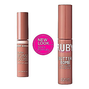 Ruby Kisses Lip Gloss Butter Bomb Gloss Non-Sticky Lip Gloss Vitamin E Natural Nude Lip Makeup -7.8mL (0.26 US fl.oz) (Nude)