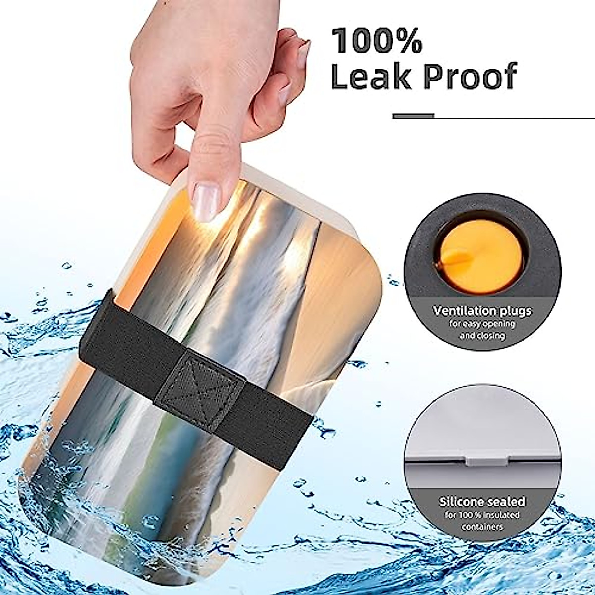 Sunset Over The Waves Adult Lunch Box, Bento Box, With Cutlery Set Of 3, 2 Compartments, Rectangular, Lunch Box For Adults