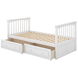 Harper & Bright Convertible Wood Twin-Over-Twin Bunk Bed with Storage Drawers and Ladder - Can Be Divided Into Two Daybeds (White)
