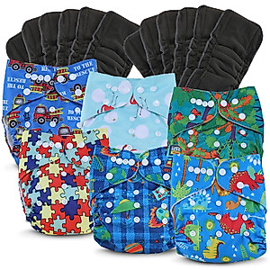 TDIAPERS Cloth Diapers Washable Reusable One Size Adjustable for Baby 6 Pack with 12 Inserts