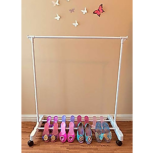 Childrens Garment Rack- Kids Closet Organizer- Kids Clothing Rack with 10 Hangers & Opt. Wheels (Includes 10 Pink Childrens Velvet Hangers)