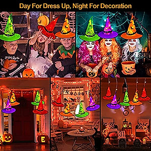 MZD8391 Halloween Decorations Lighted Witch Hats, 8Pcs Hanging Glowing Witch Hats 44ft Halloween Outdoor Lights String with 8 Lighting Modes for Outdoor, Garden, Yard, Tree