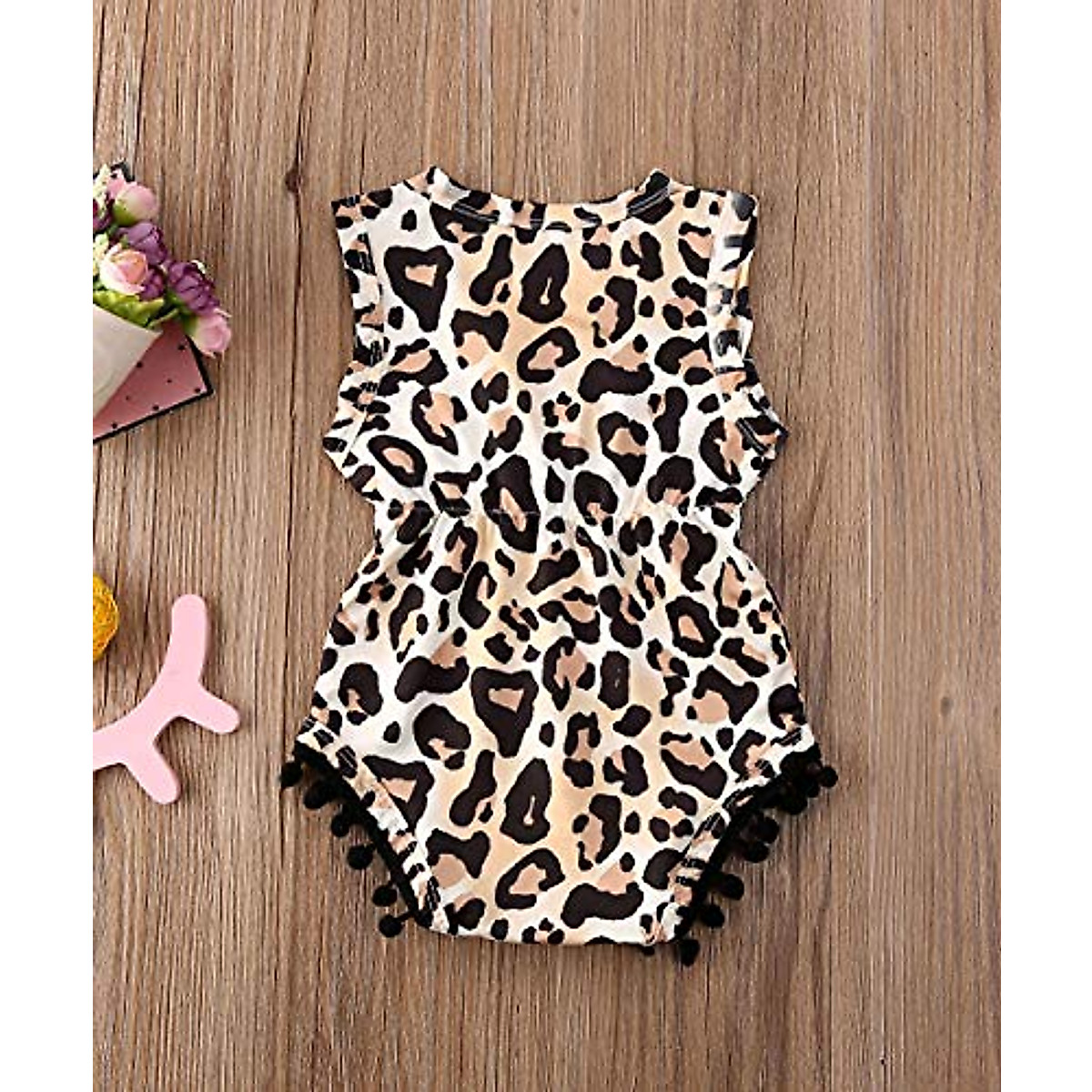 Newborn Kids Baby Girls Clothes Floral Jumpsuit Romper Playsuit Backless Ruffle Headband Sunsuit Outfits (Leopard, 6-12 Months)