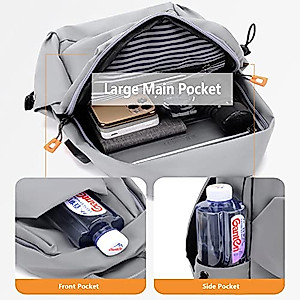 HOMHOLDON Faux Leather Sling Bag for Men and Women, Chest Bag Shoulder Backpack Waterproof Crossbody Backpack Traveling Hiking Daypack(Grey)