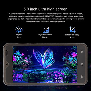ciciglow 5in Unlocked Phone, 2GB RAM 16GB ROM Cheap Smart Phone, 1920x1080P HD Display, 5MP+8MP Camera, 4800mAh, Face ID, WiFi, BT, FM(Black)