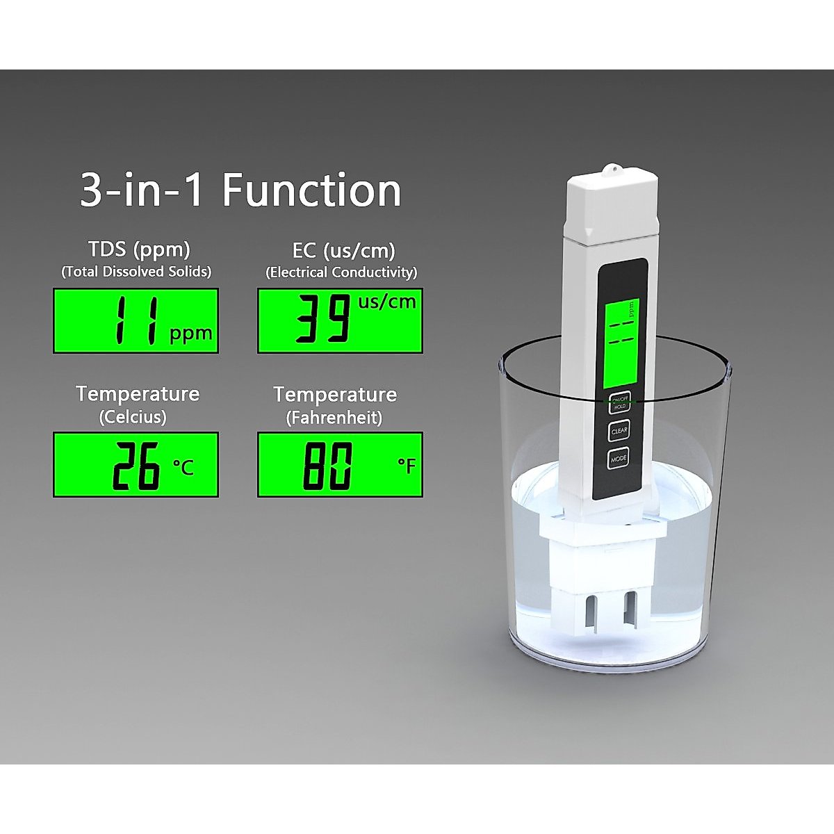 Attom Tech Water Quality Tester Kit, 3-in-1 TDS Meter, EC,Temperature Meter with LCD Back Light, 0-9999 ppm, ± 2% Accuracy Water Test Meter for Drinking Water, Aquariums, Hydroponics, Ro System, Pool