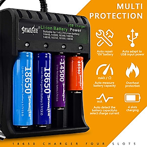 18650 Battery Charger for Rechargeable Li-ion Charger 4-Bay and USB Smart Universal 4 Slot Battery Charger for 10440 14500 16340 18650 26650 18500 17670 (Not Battery)