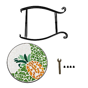 display4top Mosaic Round Outdoor Accent Table,Plant Flower Stand,Round Side Table (Yellow)