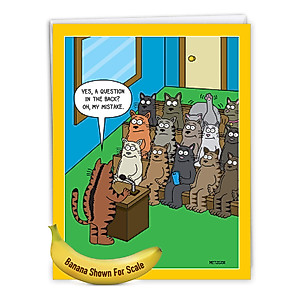 NobleWorks - Jumbo Birthday Greeting Card (8.5 x 11 Inch) - Cartoon Humor, Notecard with Envelope - Cat Question J3674BDG-US