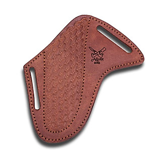 ADAM KNIVES Leather Knife Sheath For Belt, Slanted Pancake Sheath, Tooled Leather Sheath, Beautiful Cow Boy Bull Cutter Knife Leather Cover 100% Real Leather (Leather)