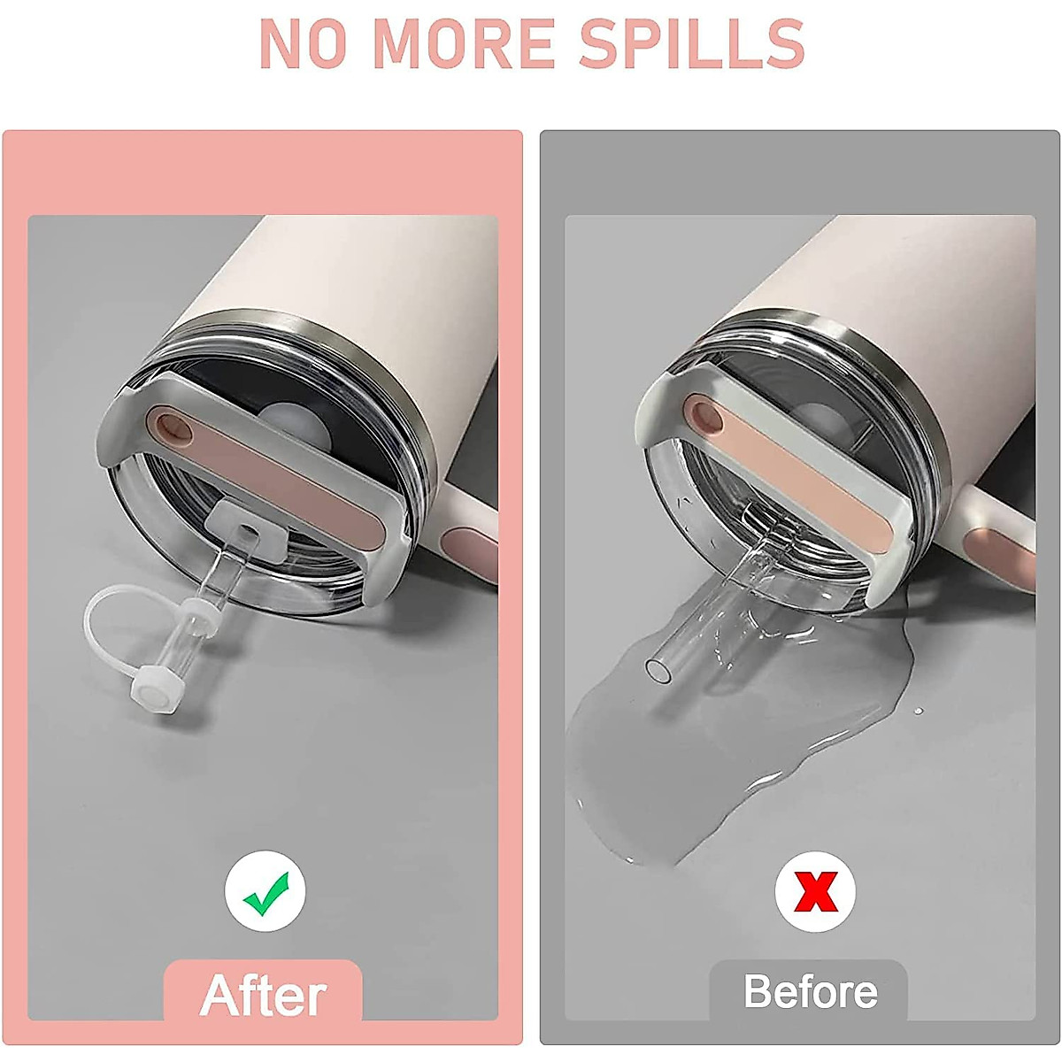 Dasgude Silicone Spill Proof Stopper, 2 Sets Straw Cover Compatible with Stanley Cup 1.0 40oz/30oz, Stanley Cup Accessories with 2 Straw Cover Cap, 2 Square and 2 Round Lid Spill Stopper Plug, 6PCS