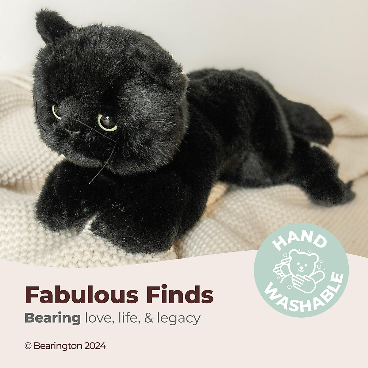 Bearington Collection Jinx Cat 15 Inch Black Cat Plush - Black Cat Stuffed Animal - Realistic Cat Stuffed Animal