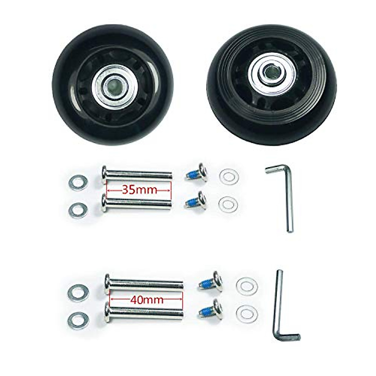 F-ber Luggage Suitcase Wheels Replacement Kit 84x24mm/3.3"x0.94" w/ABEC 608zz Inline Outdoor Skate Replacement Wheels, One Set of (2) Wheels (OD:84 W:24 ID:6 Axles:35&40mm)