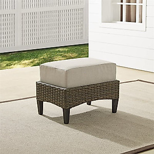 Crosley Furniture Rockport Traditional Wicker Outdoor Ottoman in Brown