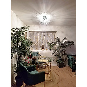 HMVPL Crystal Flush Mount Ceiling Light, Modern Sputnik Firework Close to Ceiling Lamp, LED Ceiling Light Fixtures for Bedroom Kitchen Island Entryway Hallway Foyer