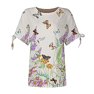 Womens Summer Tops 2023 3/4 Sleeve Women's 2023 Trendy Henley Short Sleeve Tops Gradient Floral Casual Summer Shirt Blouse Swing Tunic Tops Shirts Beige XL